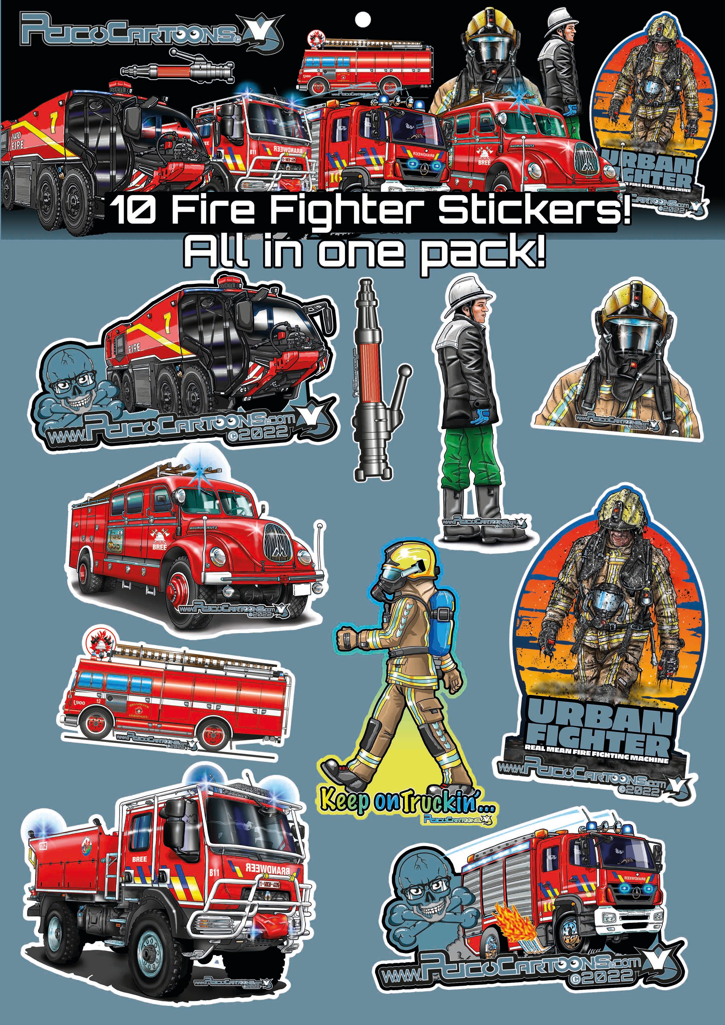 Fire Fighter Stickers! (10 pcs!) – Pacocartoons