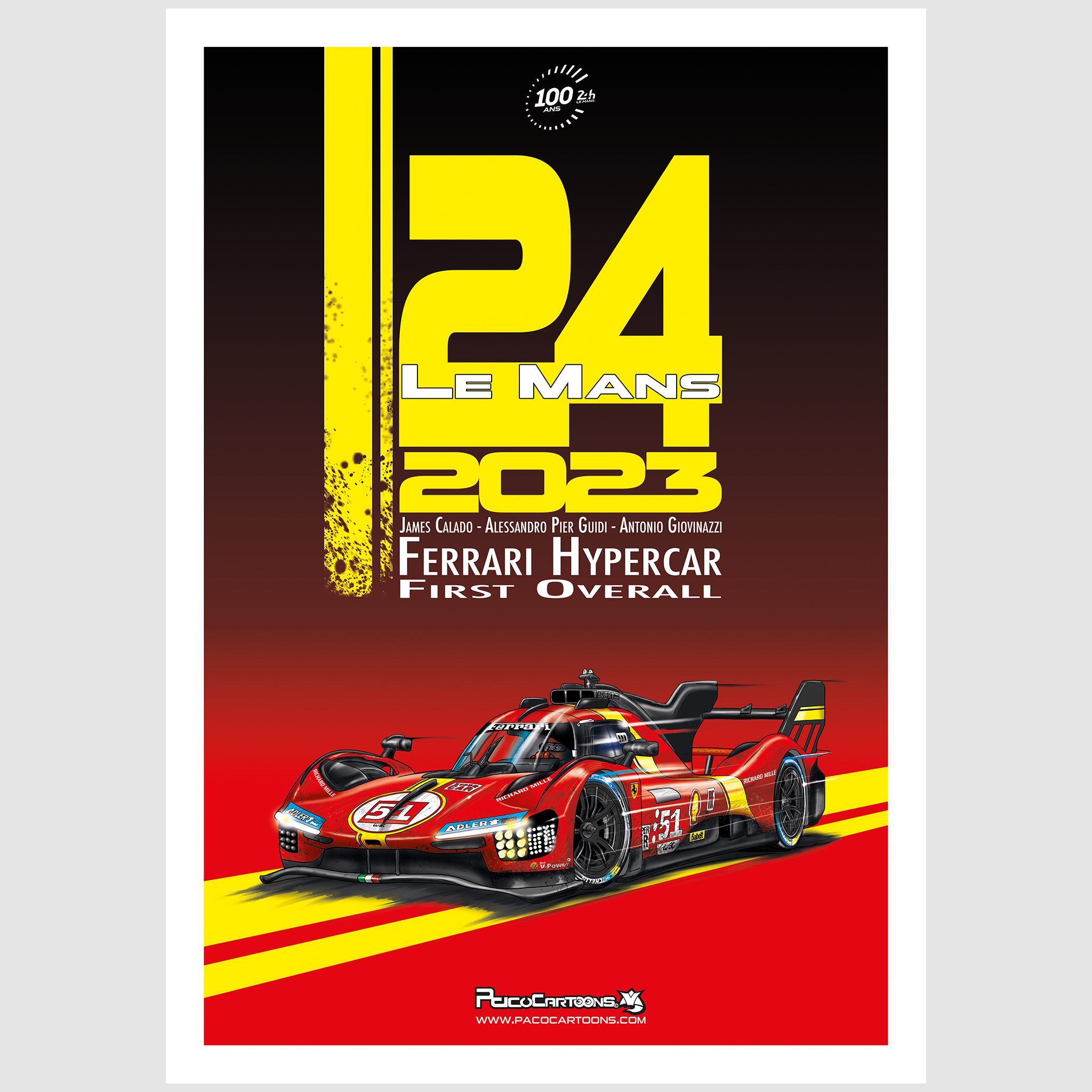 Ferrari Le Mans 2023 winners! A3 Poster in Alu frame. – Pacocartoons